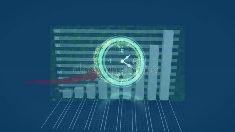 Animation of Moving Clock Over Graph with Arrow and Digital Brain Stock ...