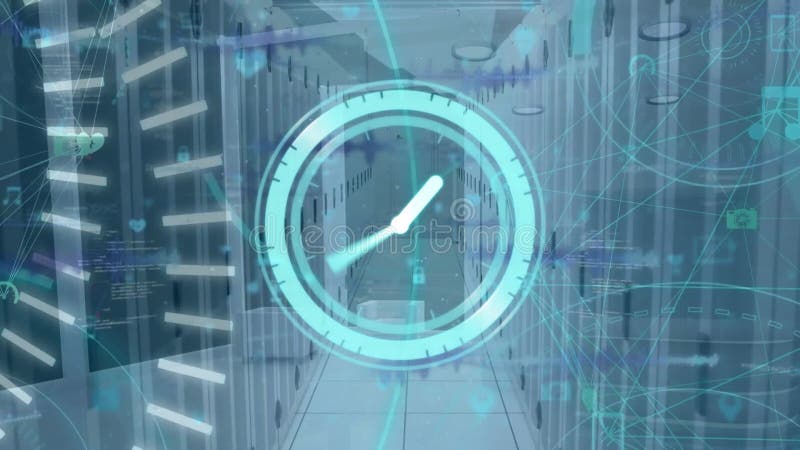 Animation of Moving Clock Over Network of Connections and Server Room ...
