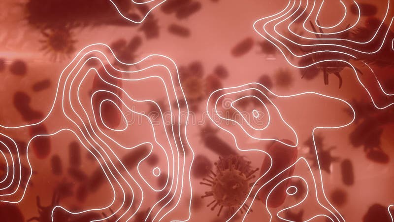 Animation of Moving Lines Over Moving Cells on Red Background Stock ...