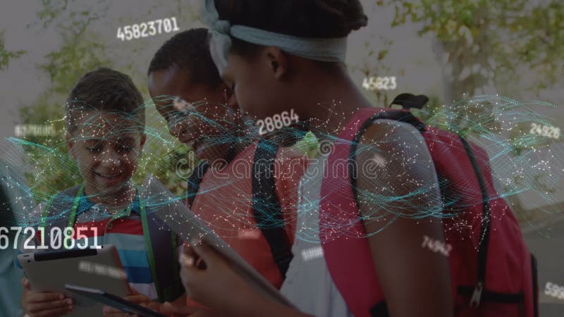 Animation of Moving Math Formulas and Data Processing Over Children Using Smartphone Stock ...