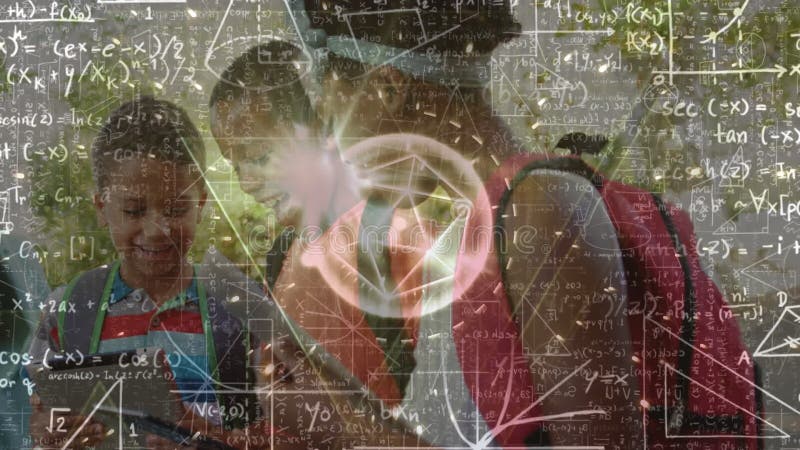 Animation of Moving Math Formulas and Data Processing Over Children Using Smartphone Stock Video ...