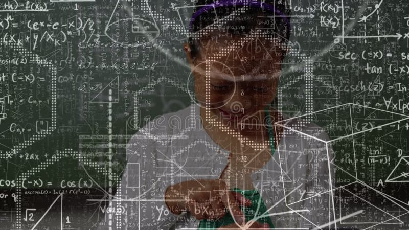 Animation of Moving Math Formulas and Data Processing Over Girl Using Tablet Stock Video - Video ...