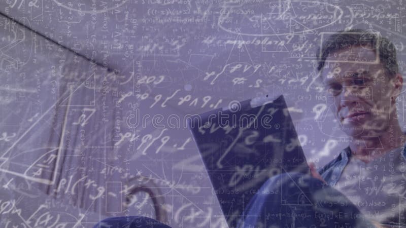 Animation of Moving Math Formulas and Data Processing Over Man Using Tablet Stock Video - Video ...