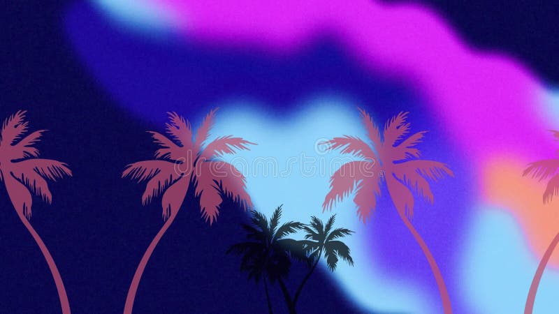 Animation of Moving Shapes and Palm Trees Over Blue Background Stock ...
