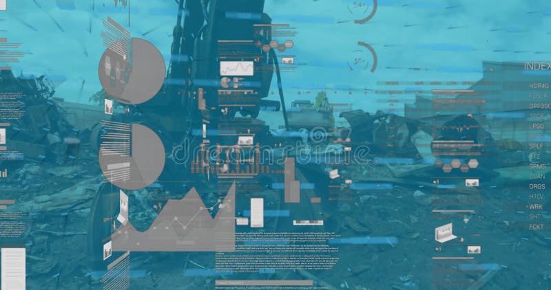 Animation of Multi Colored Infographic Interface Over Scrap Shearing ...