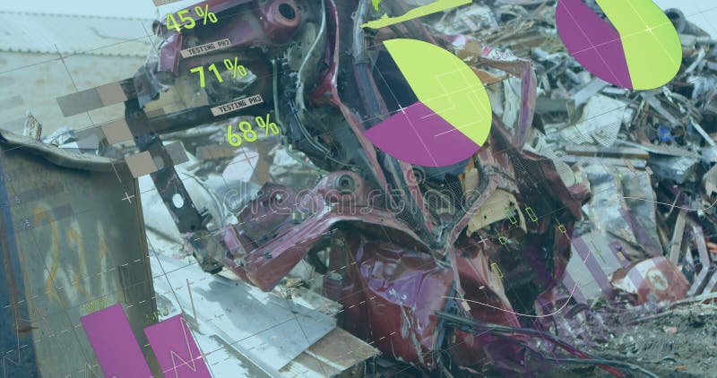 Animation of Multi Colored Infographic Interface Over Scrapped Vehicle ...