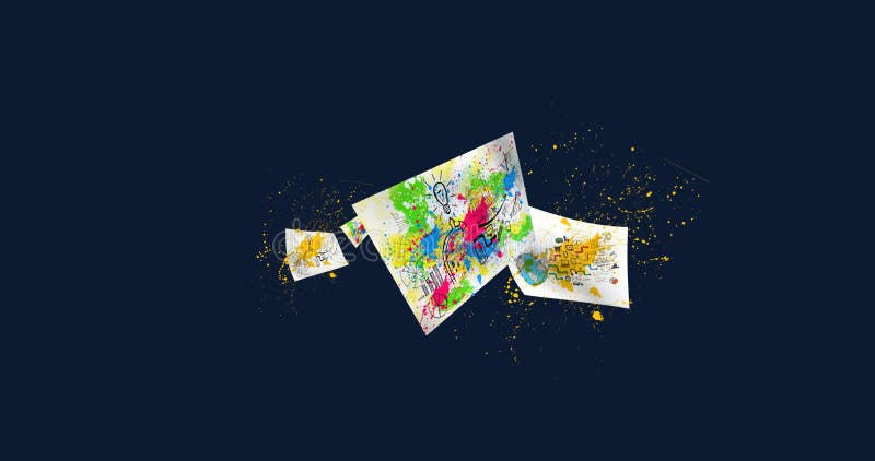 Animation of Multi Coloured Paint Splashes Over Map Over Blue ...