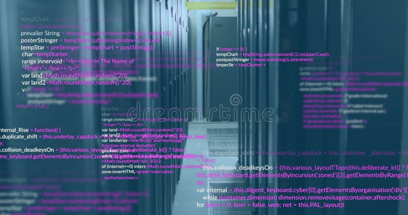 Animation of Multicolored Computer Language Over Data Server Racks in Server Room Stock Video ...