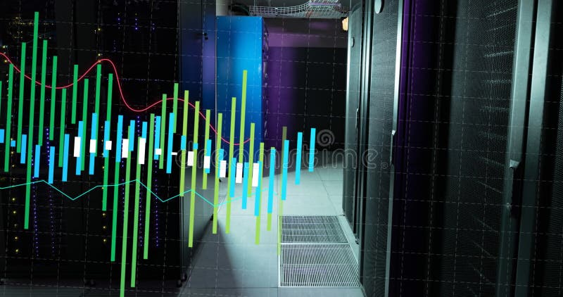 Animation of Multicolored Graphs Over Data Server Racks in Server Room Stock Video - Video of ...
