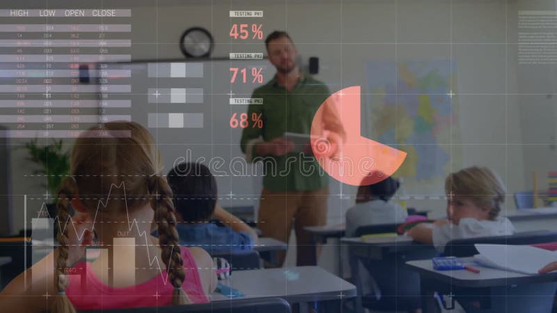 Animation of Multicolored Infographic Interface, Diverse Male Teacher ...