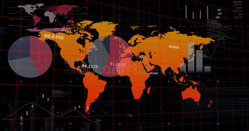 Animation of Multicolored Infographic Interface and Map Against Black ...