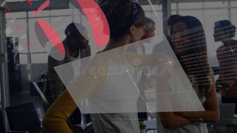 Animation of Multicolored Infographic Interface Over Diverse Coworkers ...