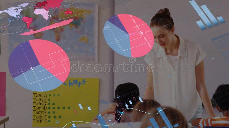 Animation of Multicolored Infographic Interface Over Diverse Female ...