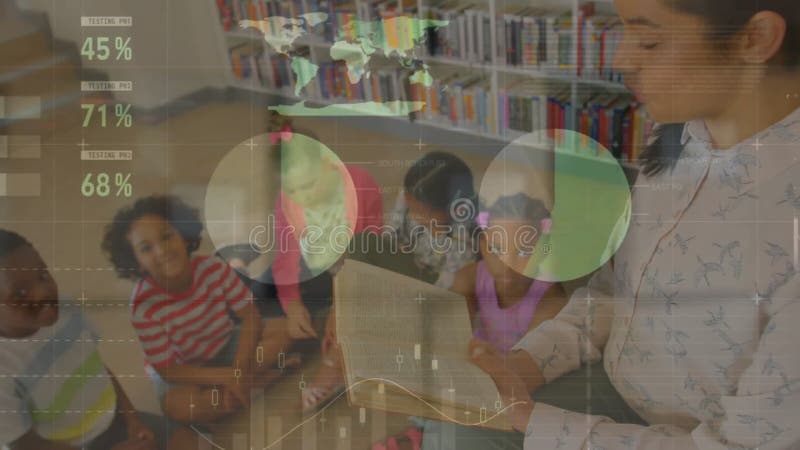 Animation of Multicolored Infographic Interface Over Female Teacher ...