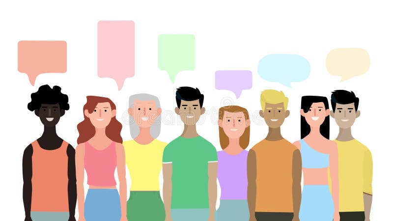 Animation of a Multiethnic People Talking with a Dialogue Box Stock ...