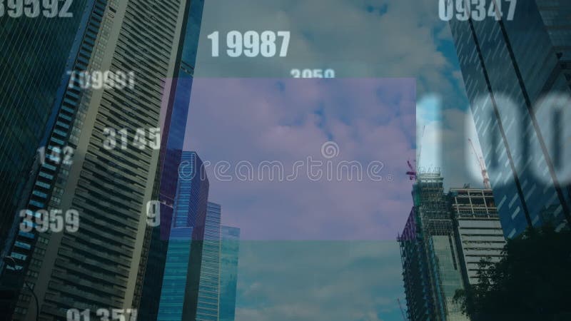 Animation of Multiple Changing Numbers Against Low Angle View of Tall ...