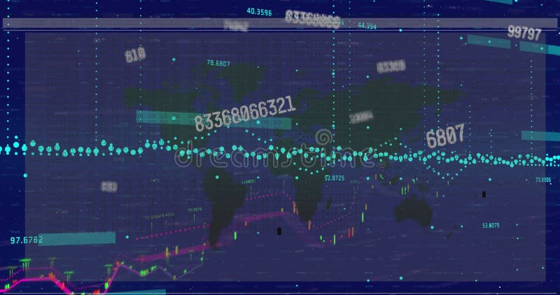 Animation of Multiple Changing Numbers and Financial Data Processing Against World Map Stock ...