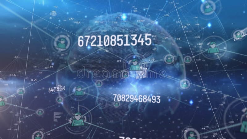 Animation of Multiple Changing Numbers, Network of Profile Icons and Spinning Globe Stock Video ...