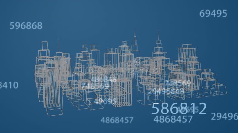 Animation of Multiple Changing Numbers Over 3d City Model Spinning ...