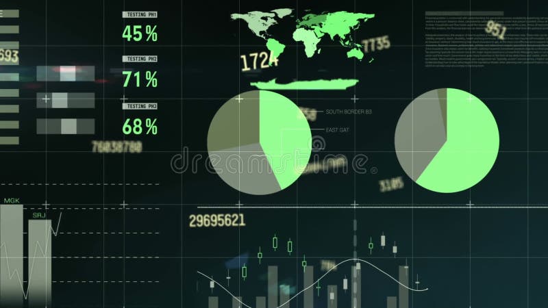 Animation of Multiple Changing Numbers and Statistical Data Processing Against Black Background ...