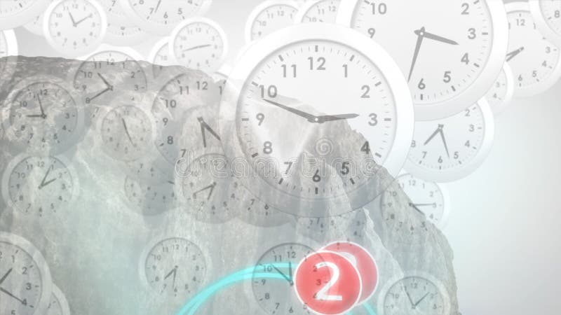 Animation of Multiple Clocks Moving Over Rock on White Background Stock ...