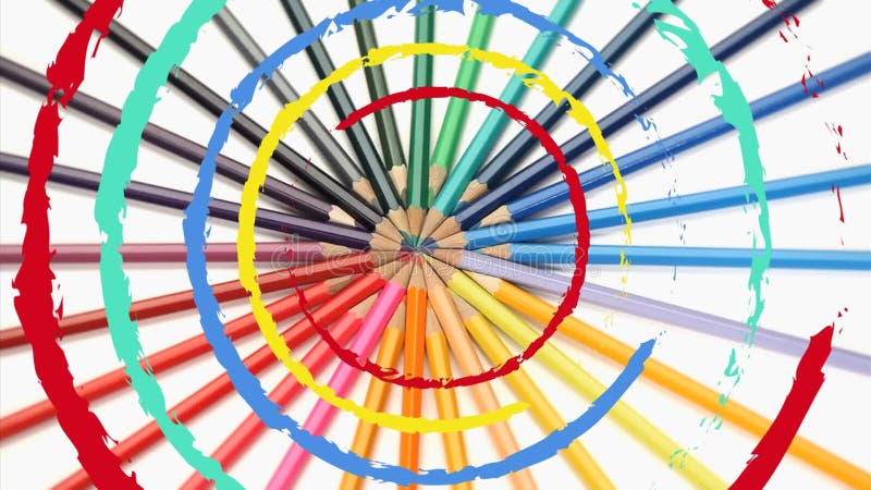 Animation of Multiple Colourful Moving Circles and Pencils on White ...
