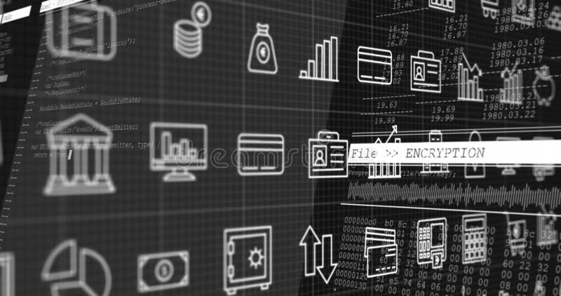 Animation Of Multiple Computer Applications With Numbers And Programming Language Over Grid