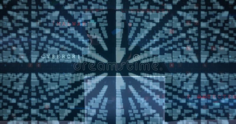 Animation of Multiple Computer Screens, Online Security Padlock Over Hacker Using Computer Stock ...