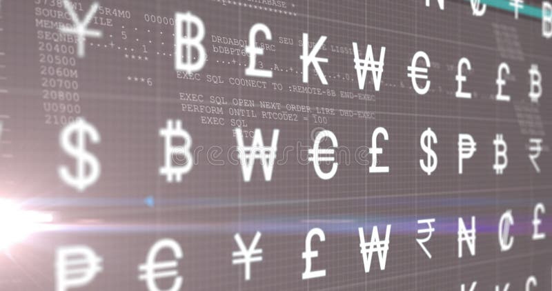 Animation of Multiple Currency Symbols Over Data Processing Against ...