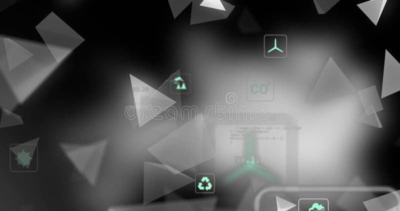 Animation of Multiple Digital Icons and 3d Triangular Shapes Floating ...