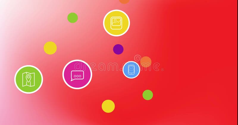 Animation of Multiple Digital Icons Floating Against Red Gradient ... Animation of Multiple Digital Icons Floating Against Red Gradient ...