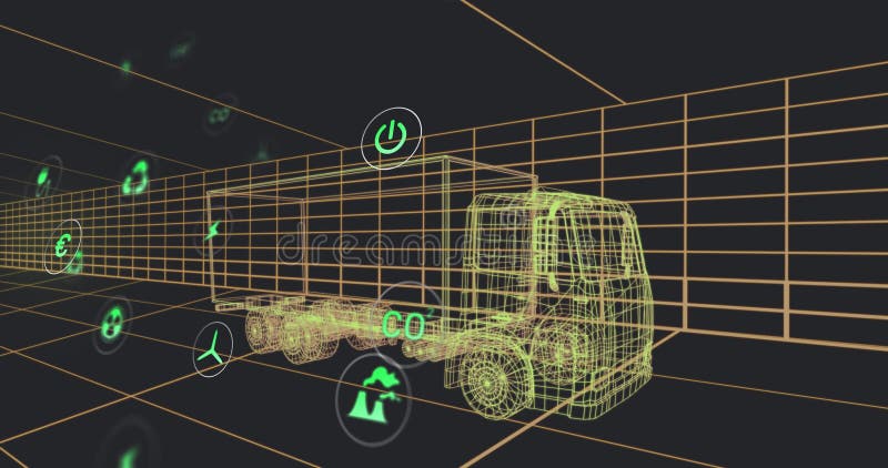Animation of Multiple Digital Icons Over 3d Truck Model Moving in ...