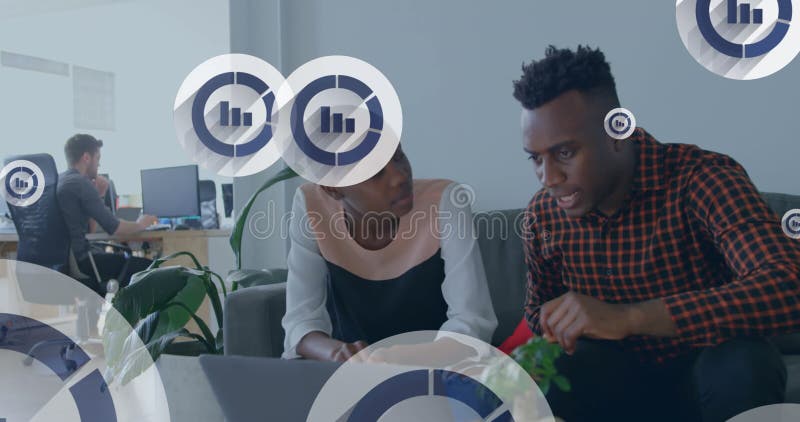 Animation of Multiple Digital Icons Over Diverse Business People in ...