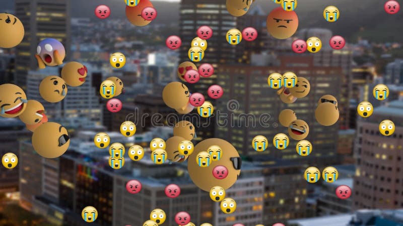 Animation of Multiple Emojis Over Cityscape Stock Footage - Video of ...