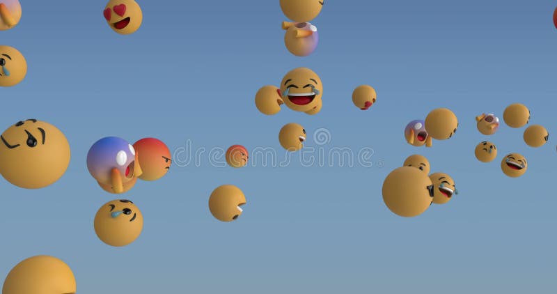 Animation of Multiple Face Emojis Floating Against Blue Gradient ...