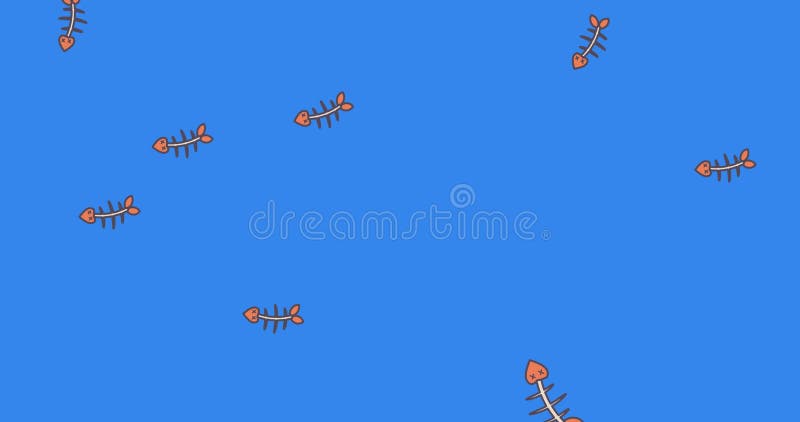 Animation of Multiple Fish Skeletons Floating on Blue Background Stock ...
