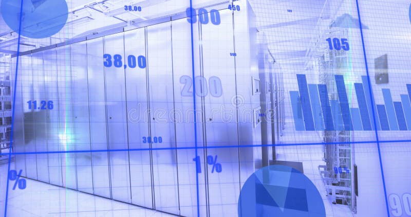 Animation of Multiple Graphs with Changing Numbers Against Server Room in Background Stock Video ...