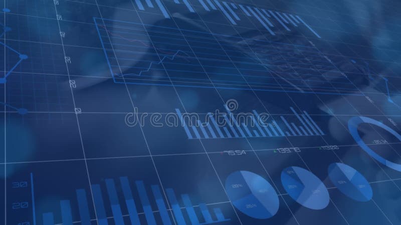 Animation of Multiple Graphs with Changing Numbers and Loading Circles Over Abstract Background ...