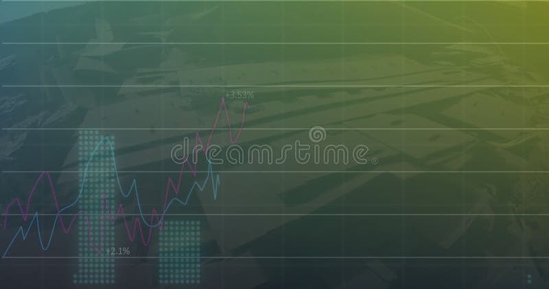 Animation of Multiple Graphs with Changing Numbers Over Aerial View of ...