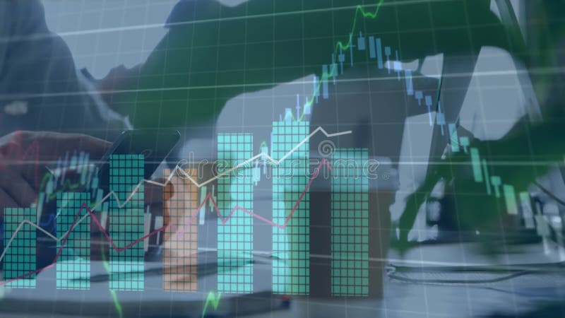 Animation of Multiple Graphs with Changing Numbers Over Caucasian Man ...