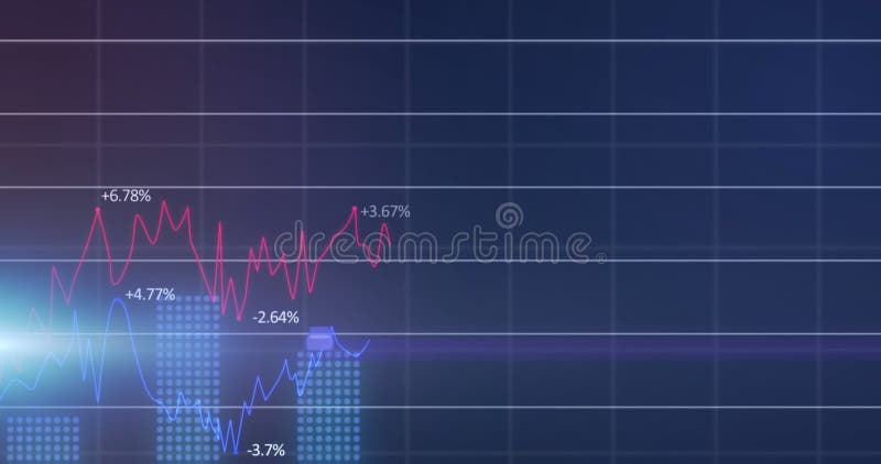 Animation of Multiple Graphs with Changing Numbers Over Grid Pattern and Lens Flares Stock Video ...