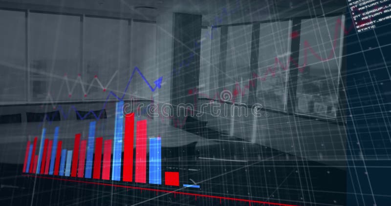 Animation of Multiple Graphs and Computer Language Moving Over Empty Conference Room Stock ...