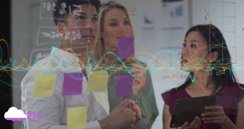 Animation of Multiple Graphs, Diverse Businessman Explaining To Women ...