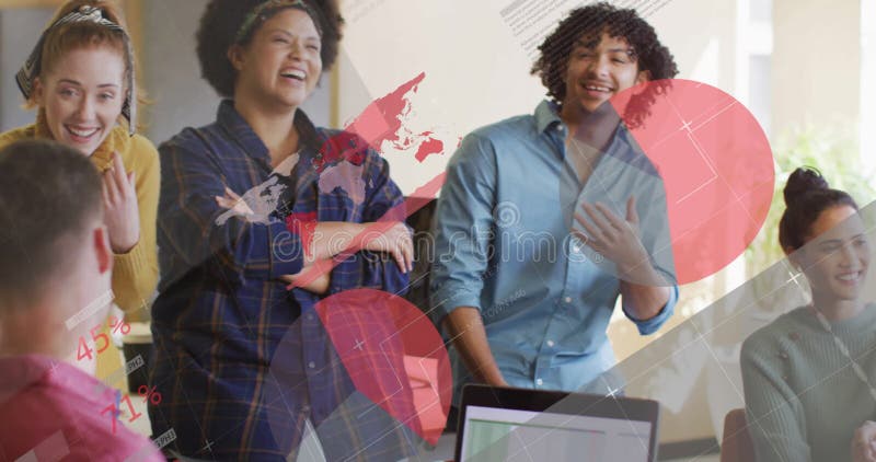 Animation of Multiple Graphs and Happy Diverse Colleagues Talking and Discussing in Office Stock ...