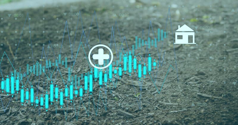 Animation of Multiple Graphs with Icons Over Close-up of Rakes Grading ...
