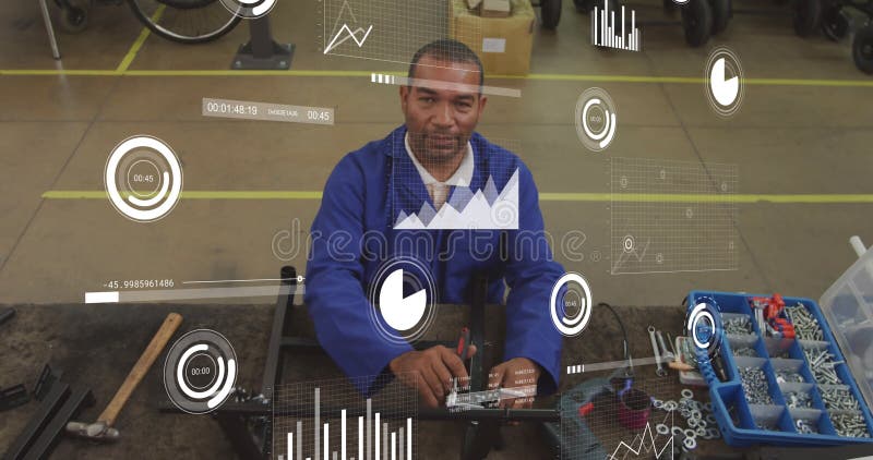 Animation of Multiple Graphs and Loading Bars Over Biracial Man ...