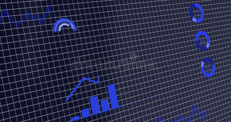 Animation of Multiple Graphs, Loading Circles and Grid Pattern Over Black Background Stock ...