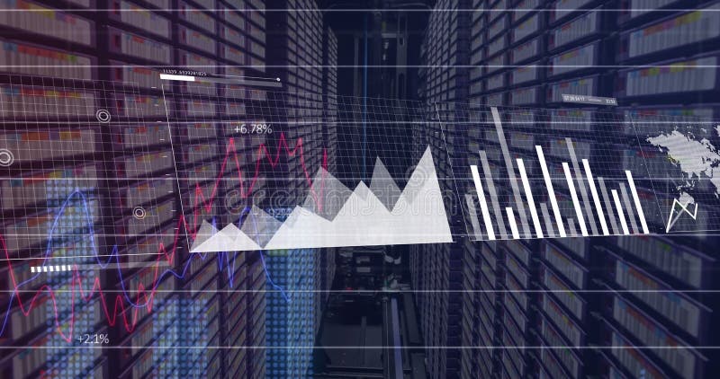 Animation of Multiple Graphs Moving Over Data Server Racks Stock Video - Video of network ...