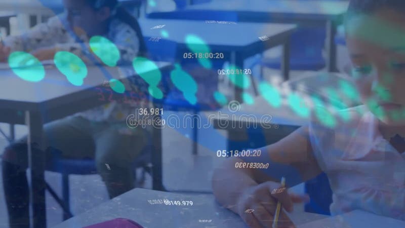 Animation of Multiple Graphs, Numbers, Map Over Diverse Students Giving ...