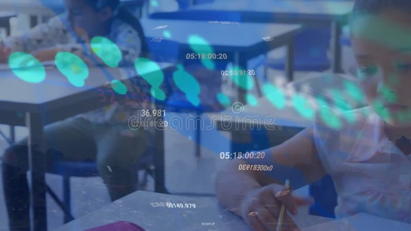 Animation of Multiple Graphs, Numbers, Map Over Diverse Students Giving ...